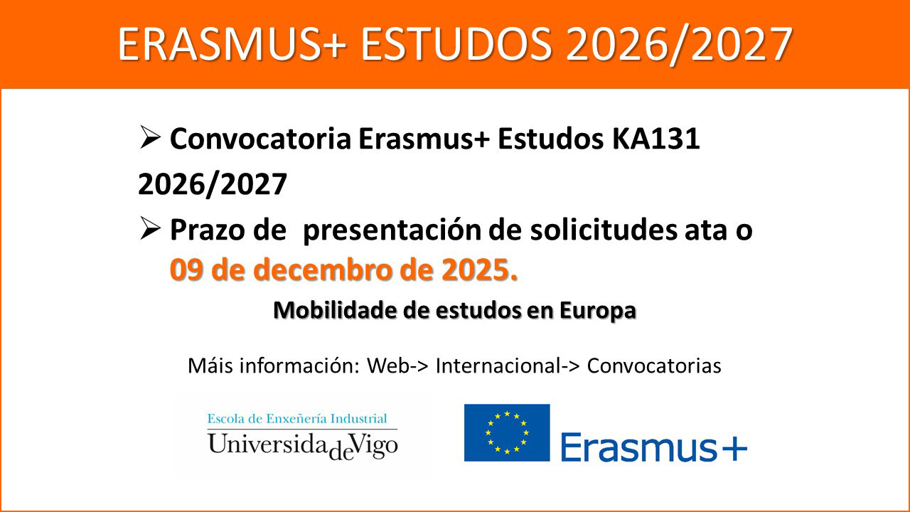 Convocatoria Erasmus-estudios + Estudos KA131 curso 2026/27 - EEI